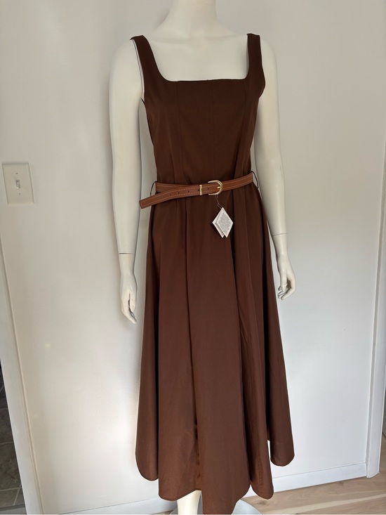 Zara | Dresses | Zara Chocolate Brown Squareneck Midi Dress With Belt ...